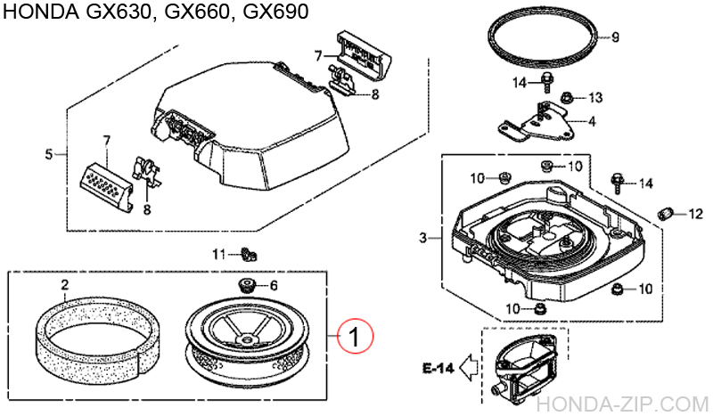 Фильтр воздушный двигателя HONDA GX630, HONDA GX660, HONDA GX690 17210-Z6L-010